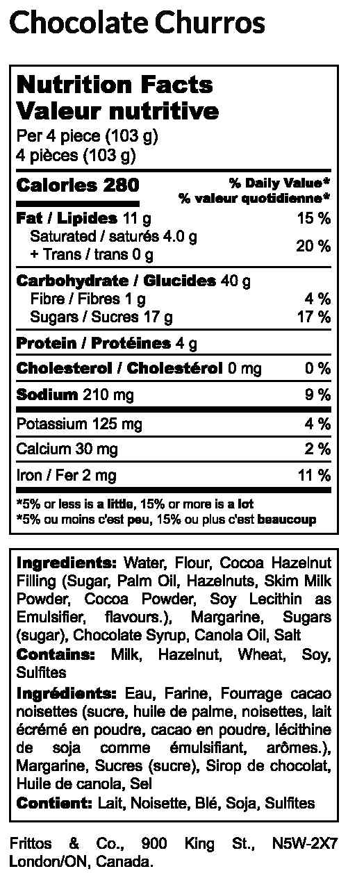 Chocolate Churros - Nutrition Label – Frittos & Co.