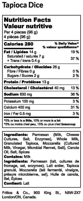 Tapioca Dice - Nutrition Label – Frittos & Co.